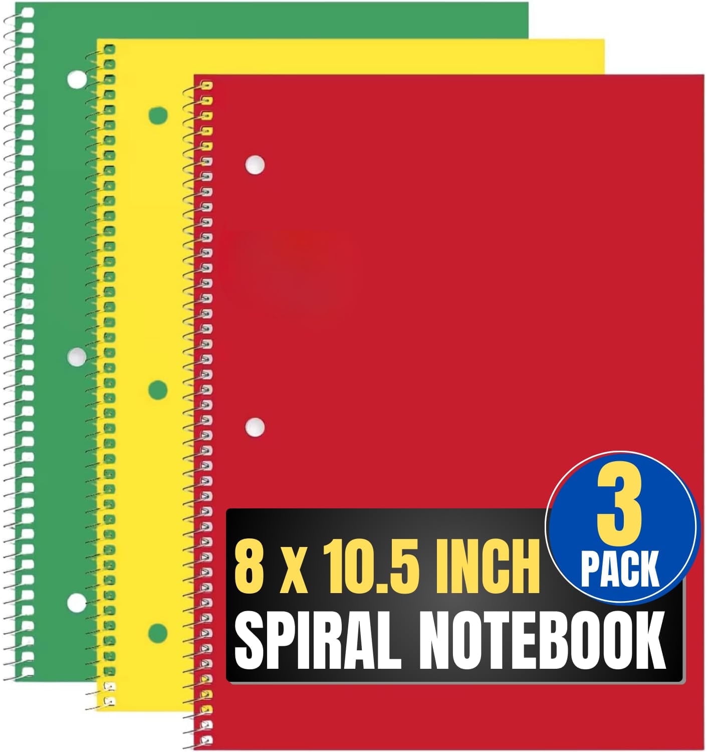 1InTheOffice 3 Subject Spiral Notebook, Wide Ruled Spiral Notebook, 8 ...