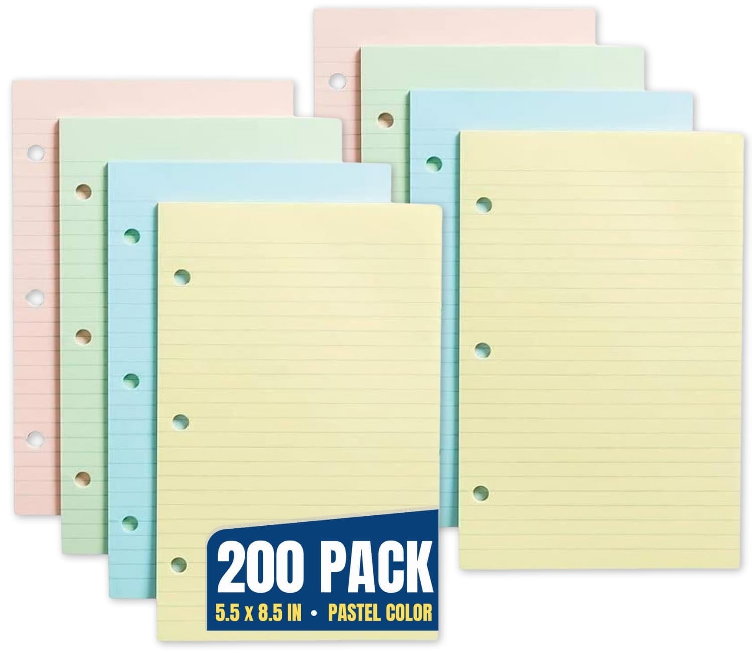 1InTheOffice 5.5 x 8.5 Paper, Pastel, College Ruled Mini Binder Paper ...