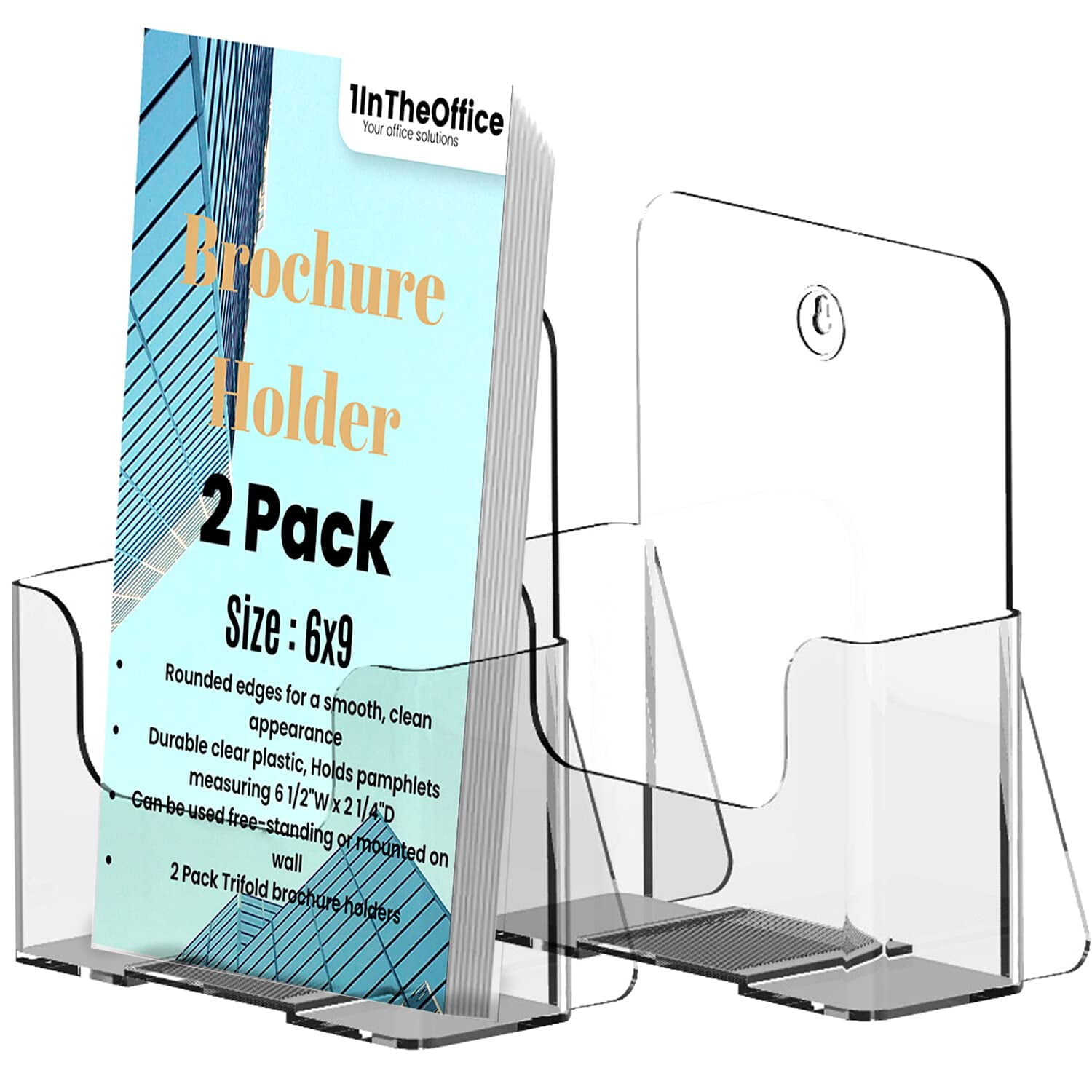 1InTheOffice Brochure Holder 6x9, Wall Mount Or free-standing, Acrylic ...