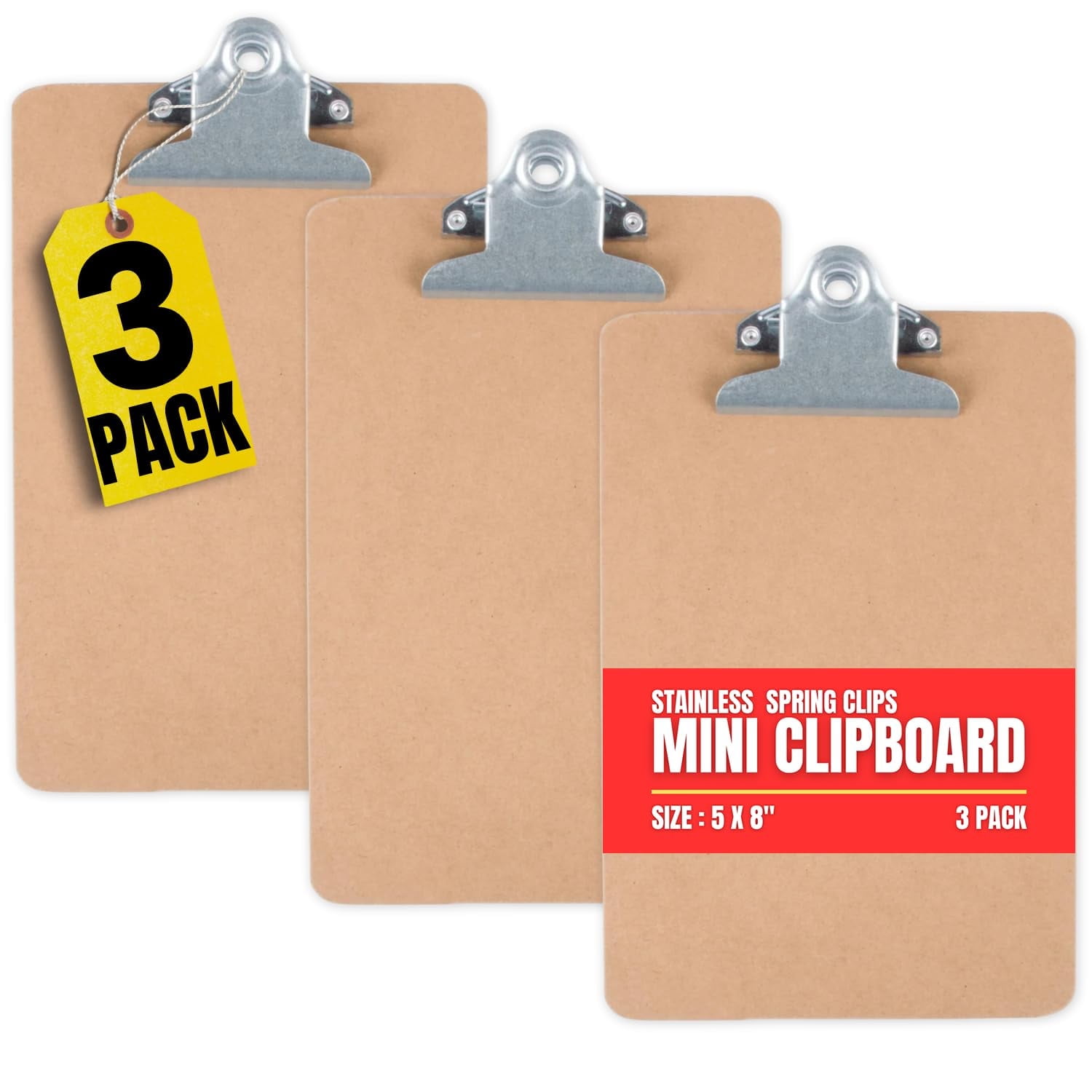 1InTheOffice Clipboard 5x8, Mini Clipboard, Hardboard, with Stainless ...