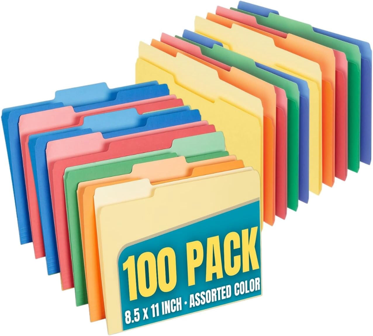 1InTheOffice Colored File Folders Letter Size, 1/3 Cut Tab, Assorted ...