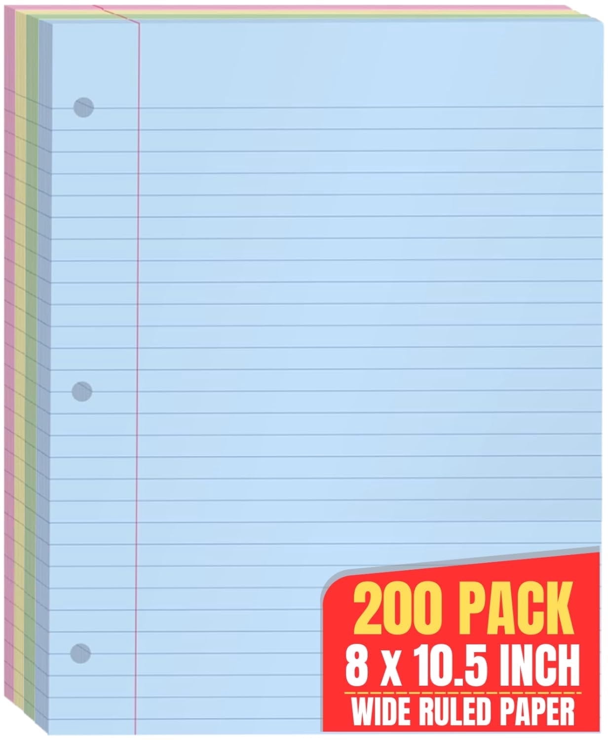 1InTheOffice Colored Filler Paper 8.5x10.5 , Wide Ruled, Lined Loose ...