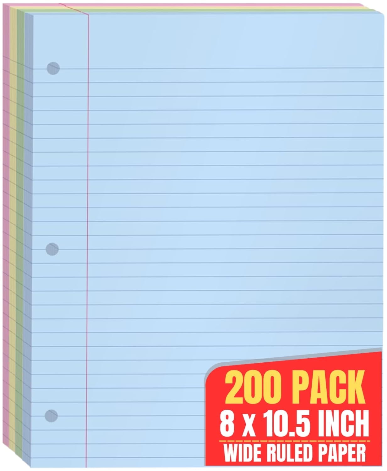 1InTheOffice Colored Filler Paper 8.5x11, Wide Ruled, Lined Loose Leaf ...