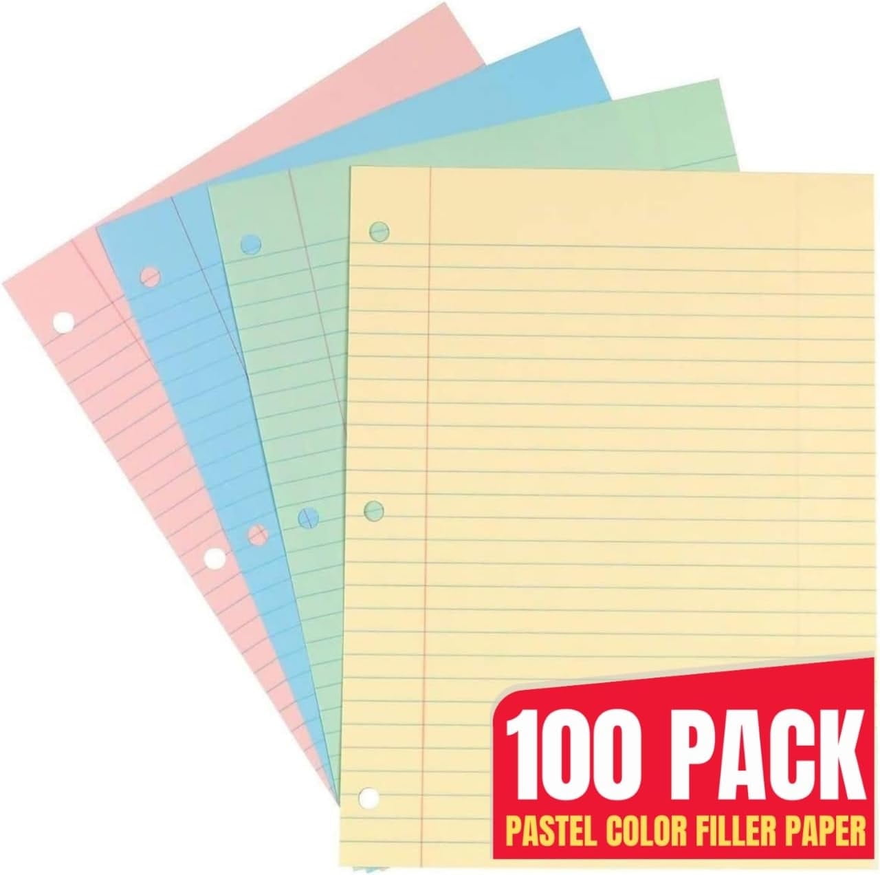 1InTheOffice Colored Notebook Paper, 8.5x11 Wide Ruled Lined Loose Leaf ...
