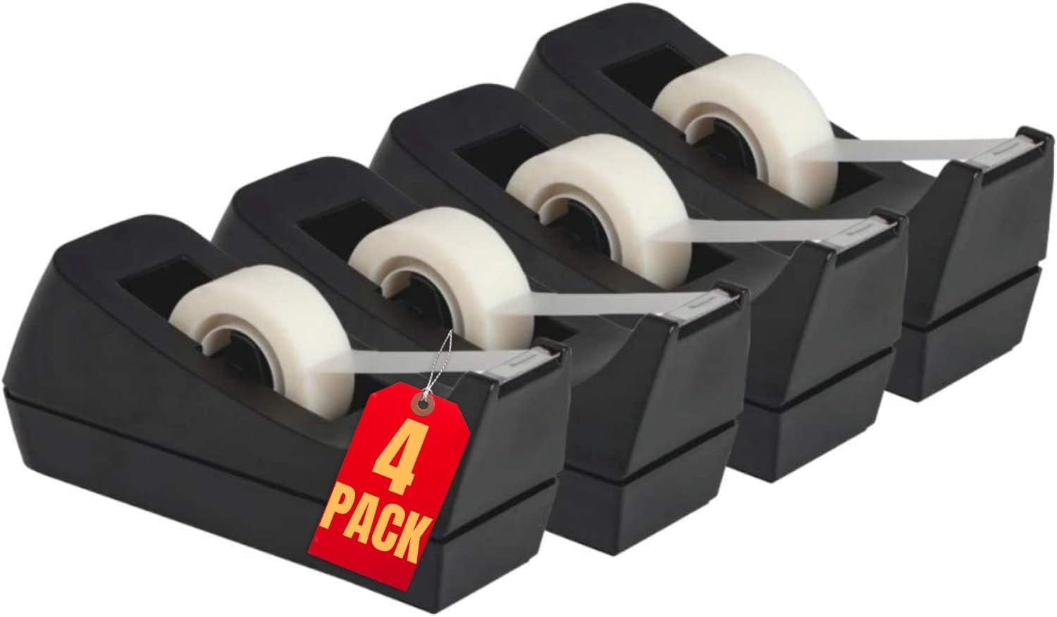 1InTheOffice Desk Tape Dispenser, Black 4 Pack (Desktop Tape Dispenser ...