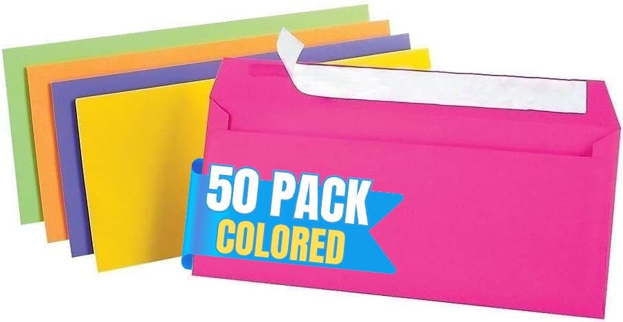 1InTheOffice EasyClose Neon Brights Color Envelopes, #10, Assorted, 4 1 ...