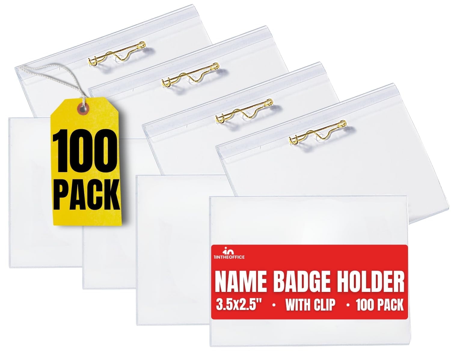 1InTheOffice ID Badge Holder Horizontal, Plastic Name Tag Holder, Name ...