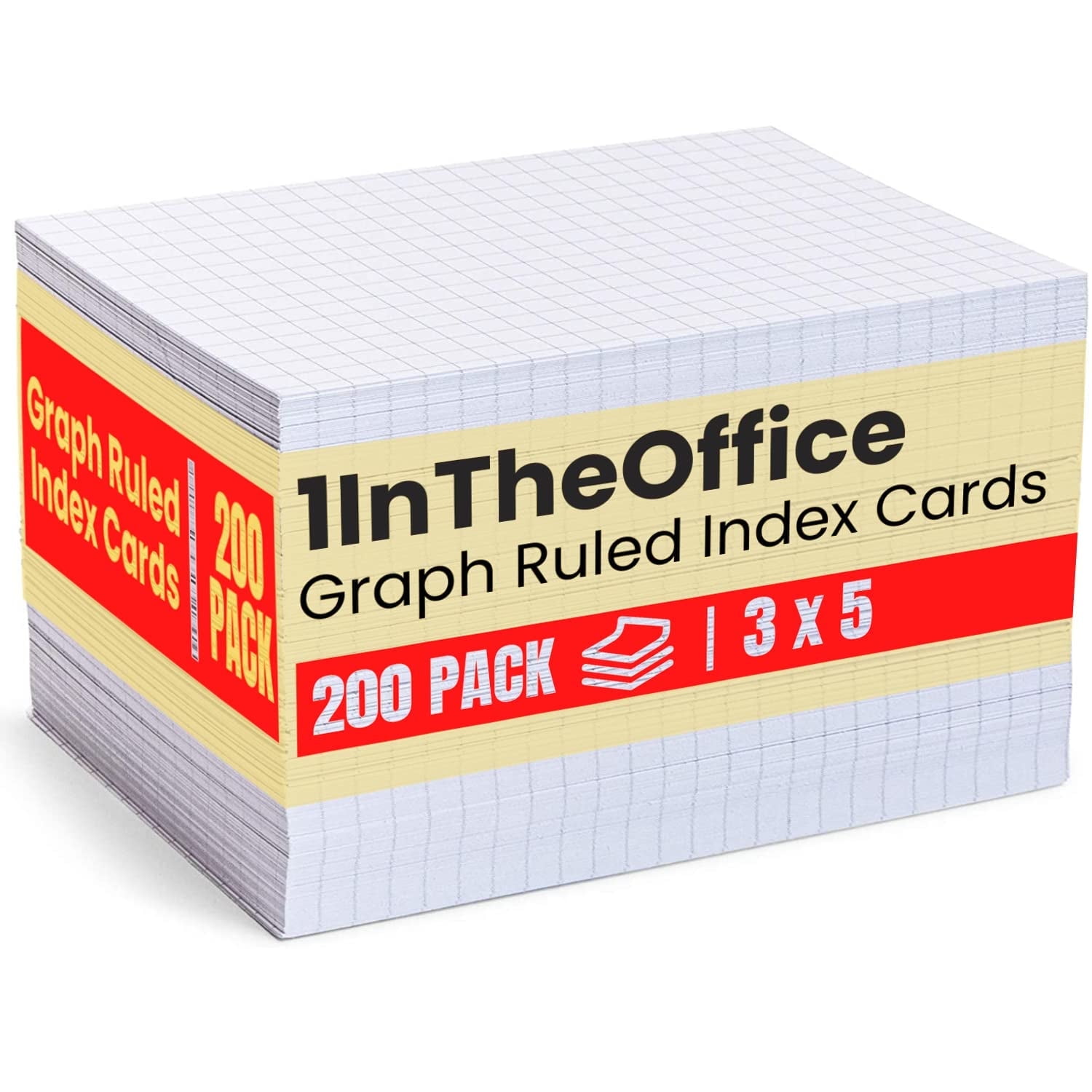 1InTheOffice Index Cards 3x5 Graph Ruled White, Grid Index Cards 200 ...