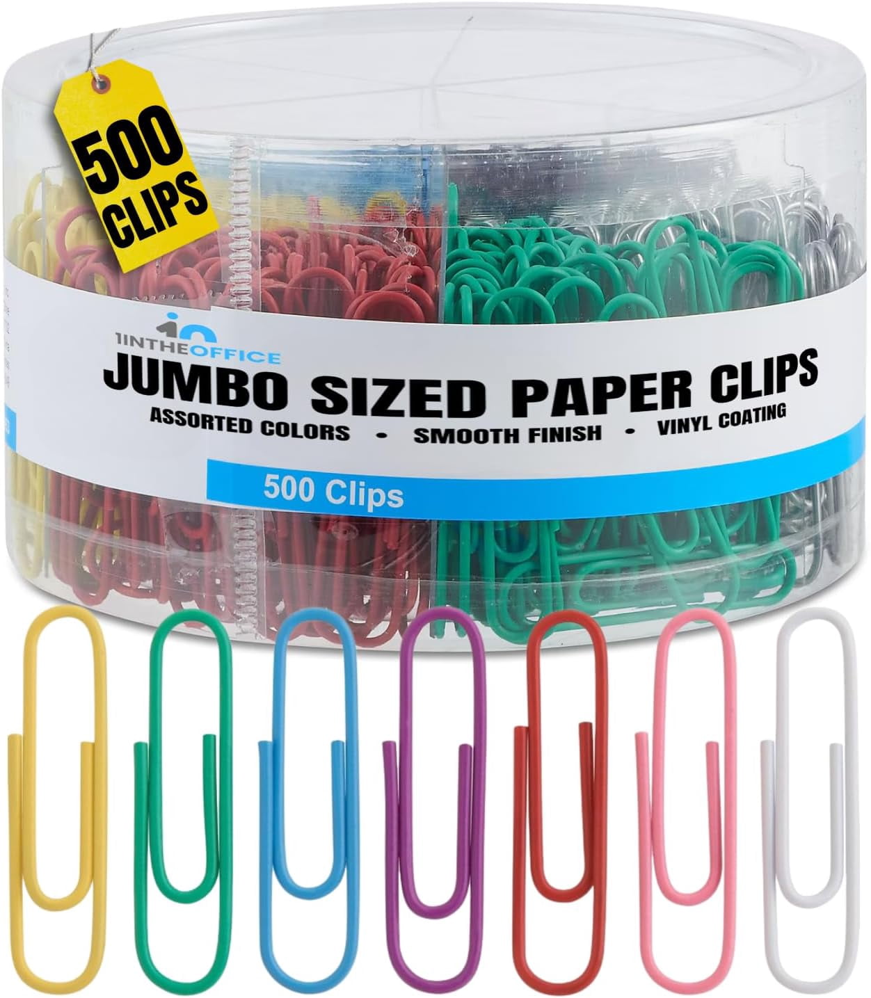 1InTheOffice Jumbo Paper Clip, Vinyl Coated Smooth Large Paper Clips ...