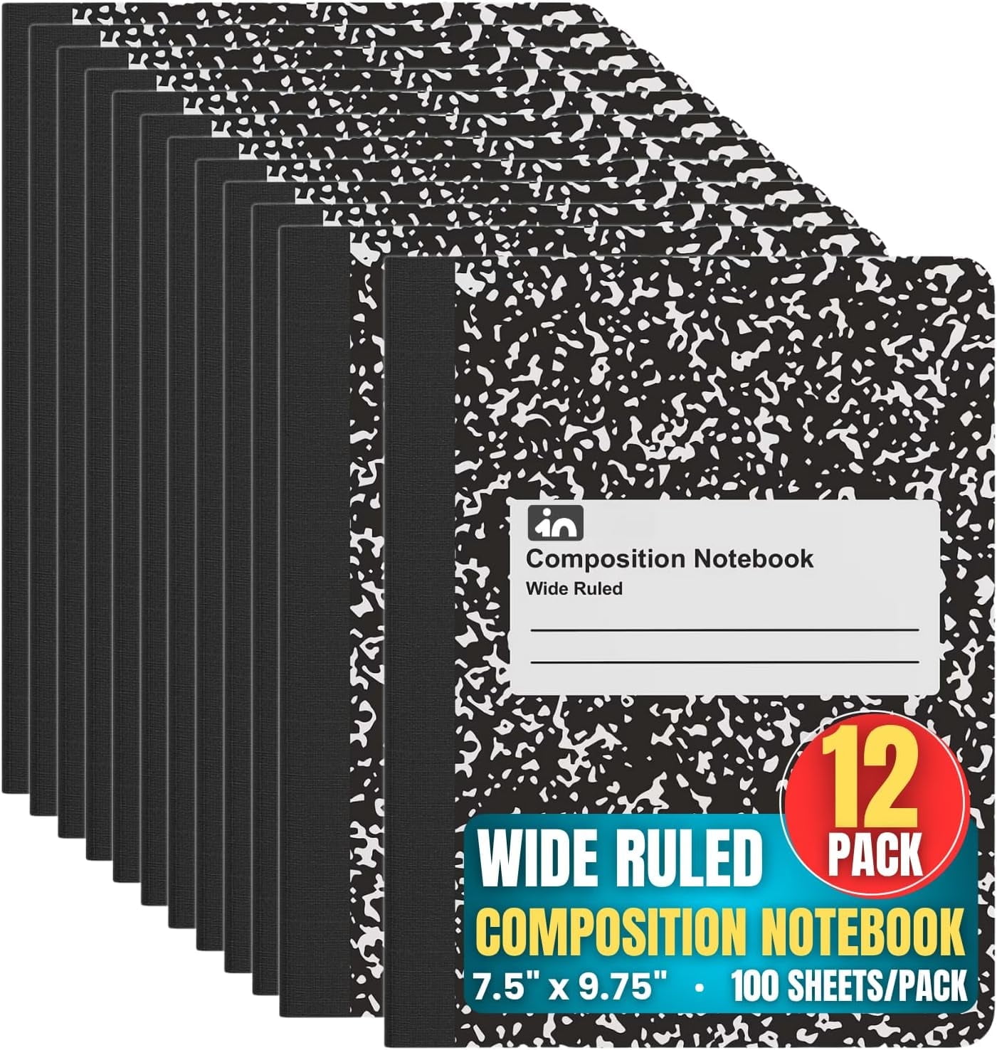 1InTheOffice Marble Composition Notebook, Wide Ruled Composition ...