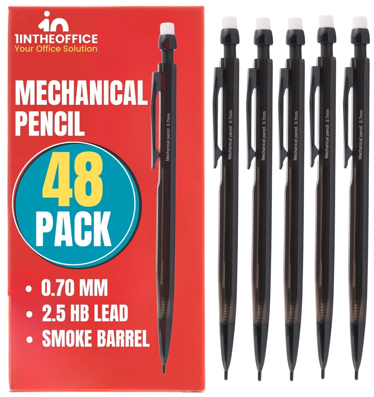 1InTheOffice Mechanical Pencils 0.7mm, #2.5, HB Lead , Black Lead ...
