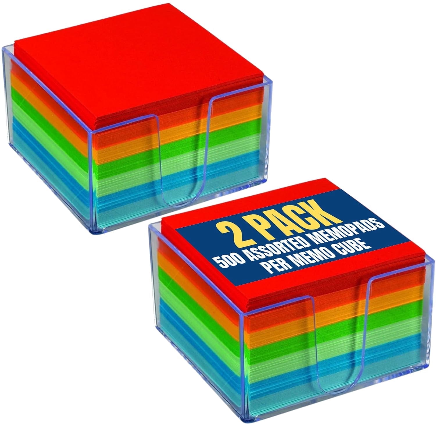1InTheOffice Memo Cube, Assorted Colors Memo Pad 500 Sheets "2 Pack ...