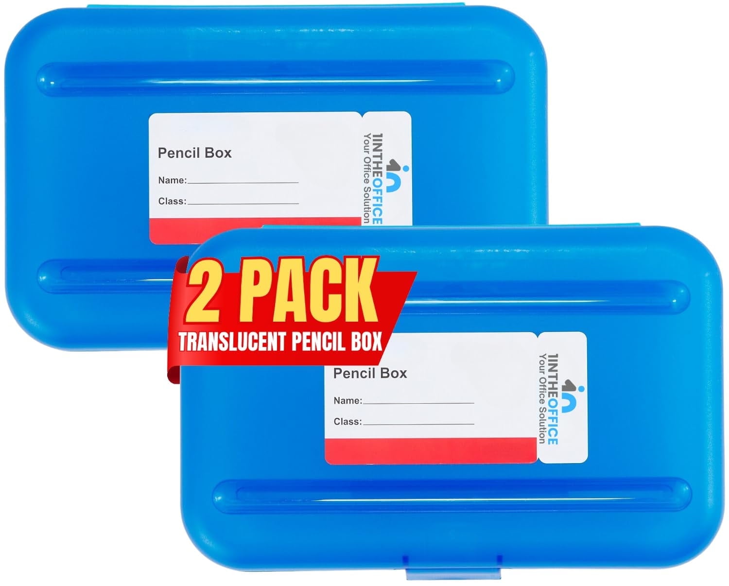 1InTheOffice Pencil Box, Translucent Blue, Plastic Pencil Boxes, (2 ...