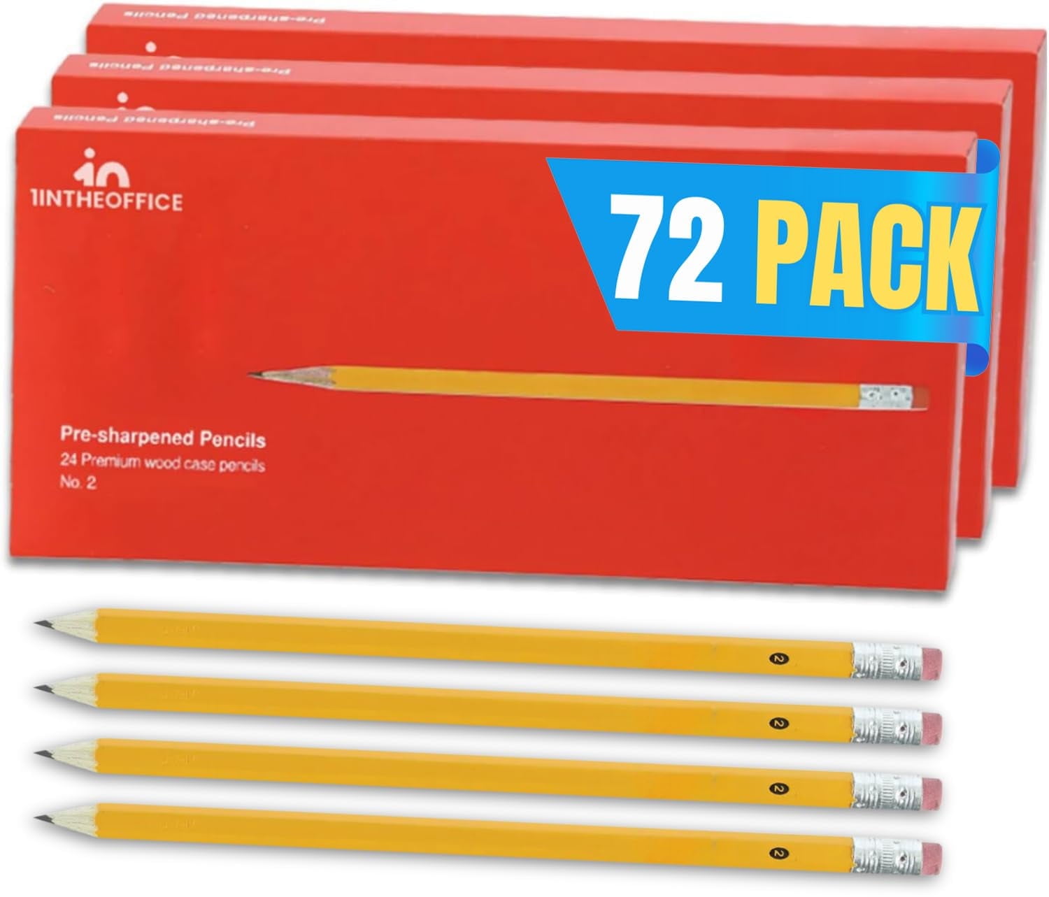 1InTheOffice Pre Sharpened Pencils #2, Pencils with Eraser, 2 HB, Wood ...