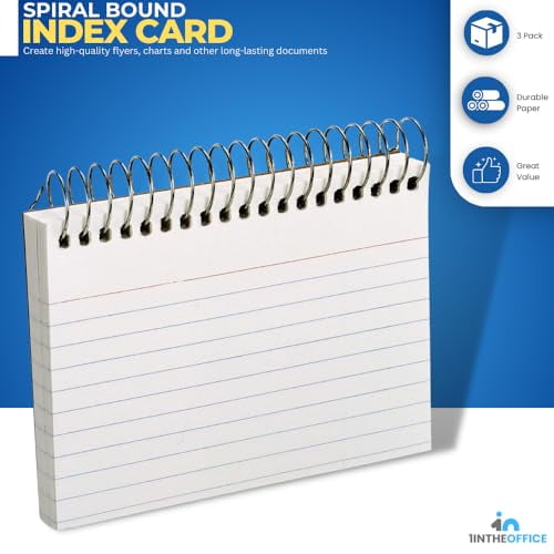 1InTheOffice Spiral Bound Index Cards 4x6 Ruled, White, 50 Cards/Pack ...