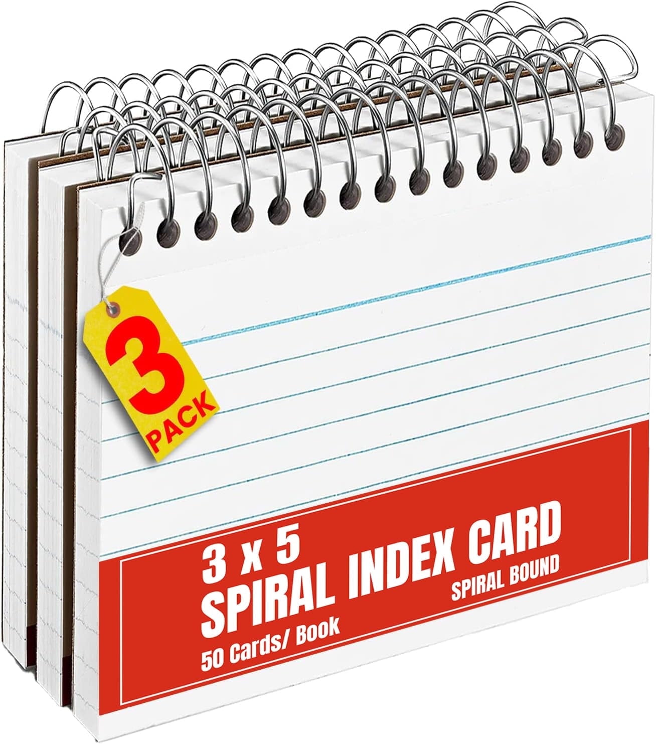 1InTheOffice Spiral Index Cards 3x5 Ruled, Spiral Bound, 50 White Cards ...