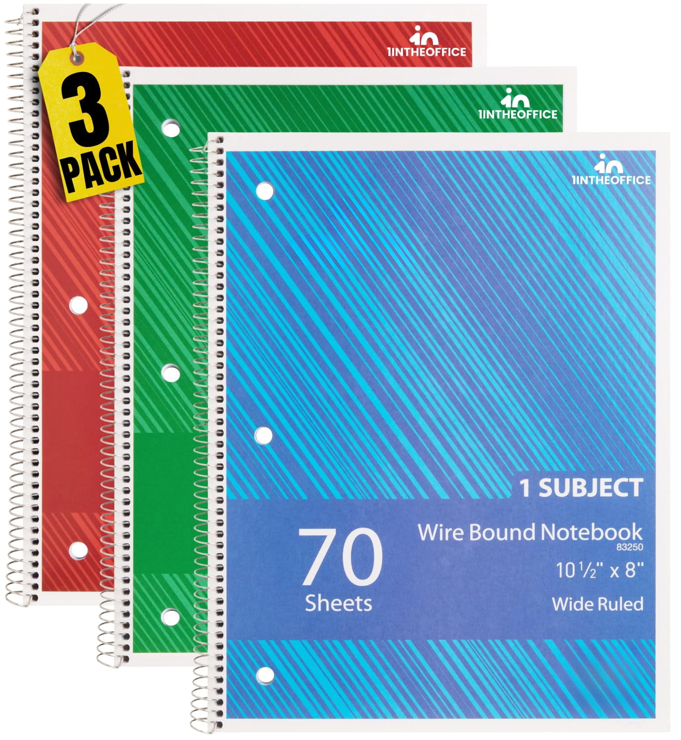1InTheOffice Spiral Notebook Wide Ruled 10.5 x 8, 1-Subject Wide Ruled ...