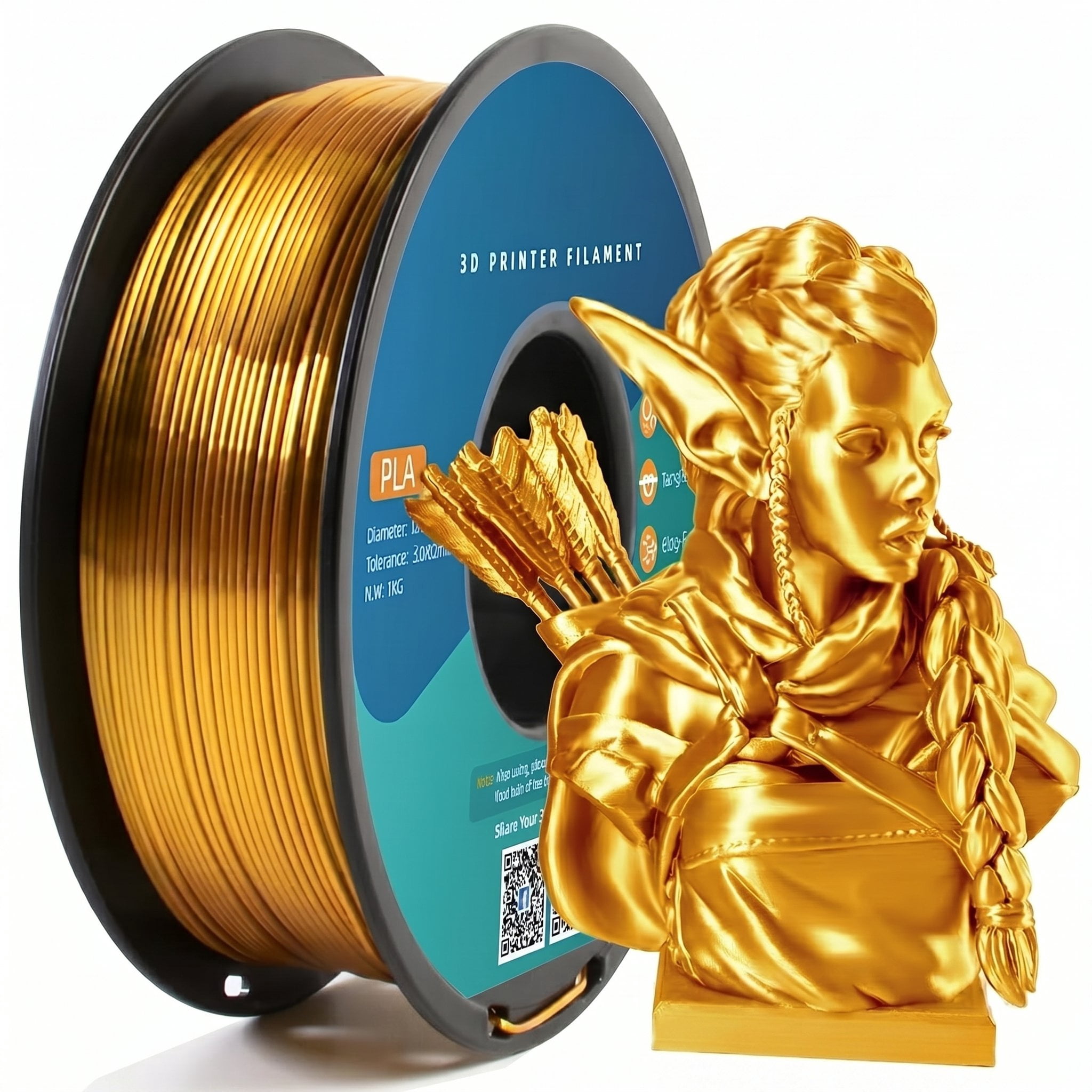 1KG Silk PLA 3D Printer Filament, 1.75mm Diameter, ±0.03mm Tolerance ...