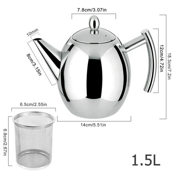 1L 1.5L Tea Pot Stainless Steel Teapot Coffee Pot Kettle With Filter ...