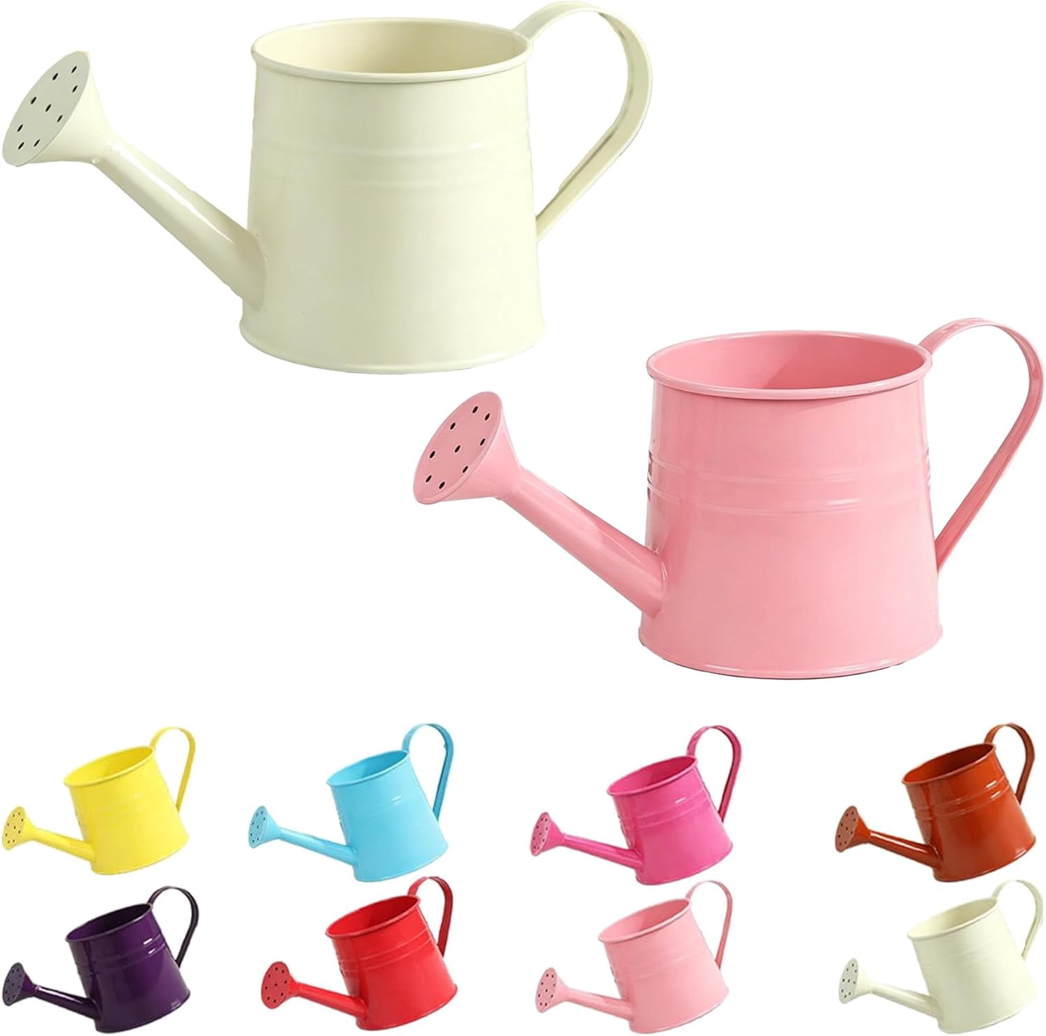 1L Galvanized Steel Watering Can Vintage White Metal Sprinkling Kettle ...