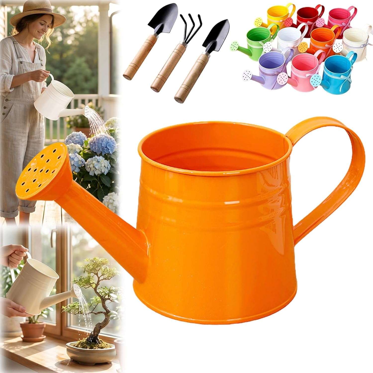 1L Galvanized Steel Watering Can Vintage White Metal Sprinkling Kettle ...
