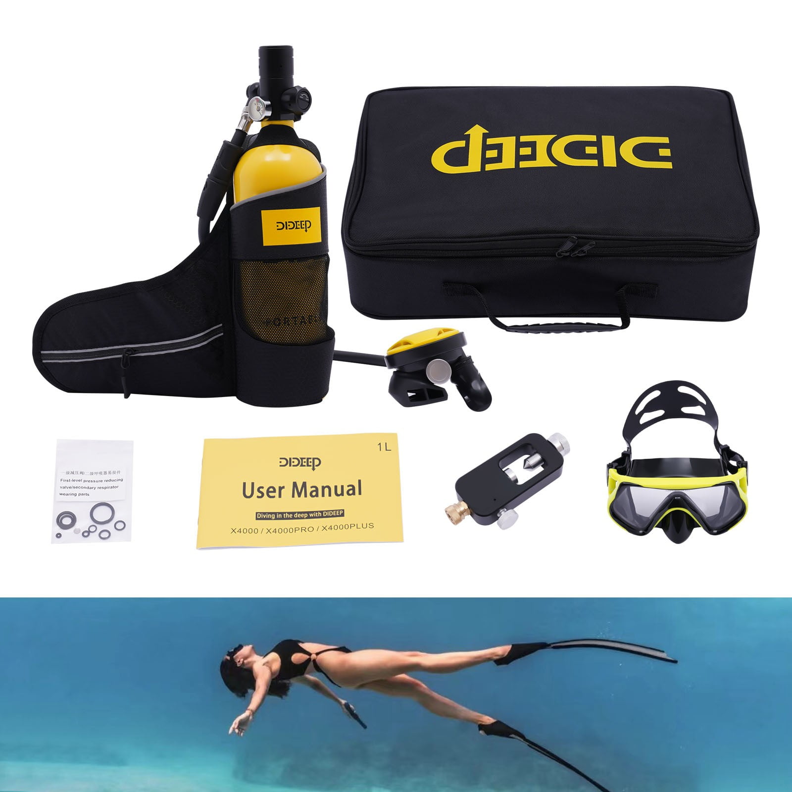 1L Oxygen Tank Pump Equipment Underwater Breath Mini Scuba Diving Case ...