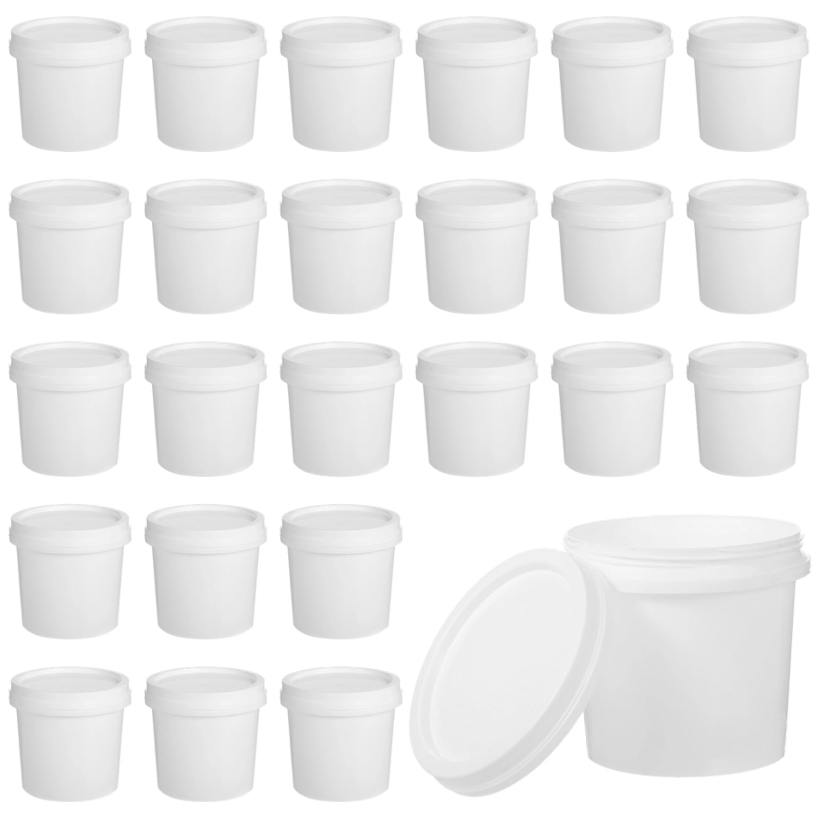 24 Pcs Plastic Paint Containers with Lids, 1L White Paint Buckets with ...