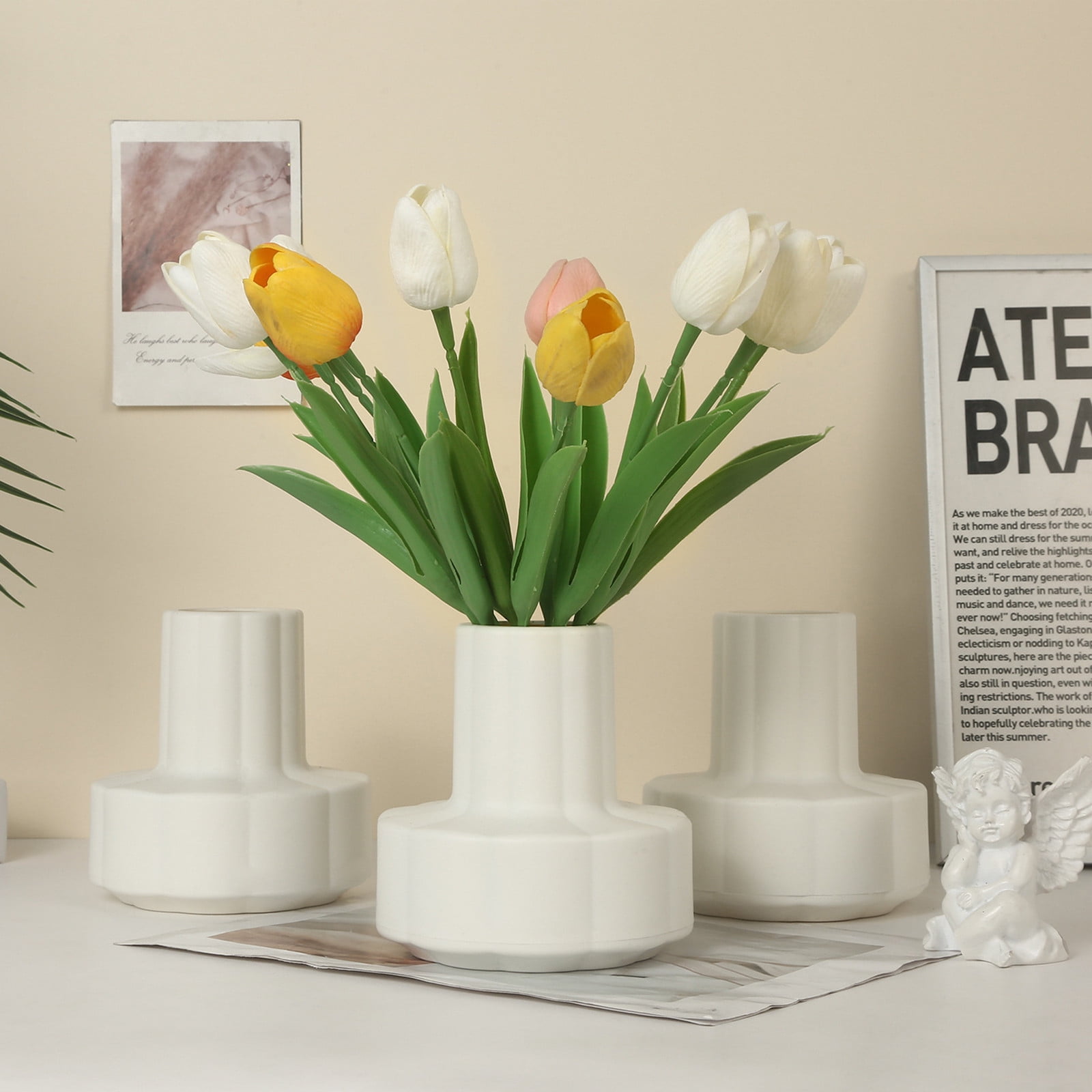 1L Roman Column Flower Vase with Detachable Base | White Plastic ...