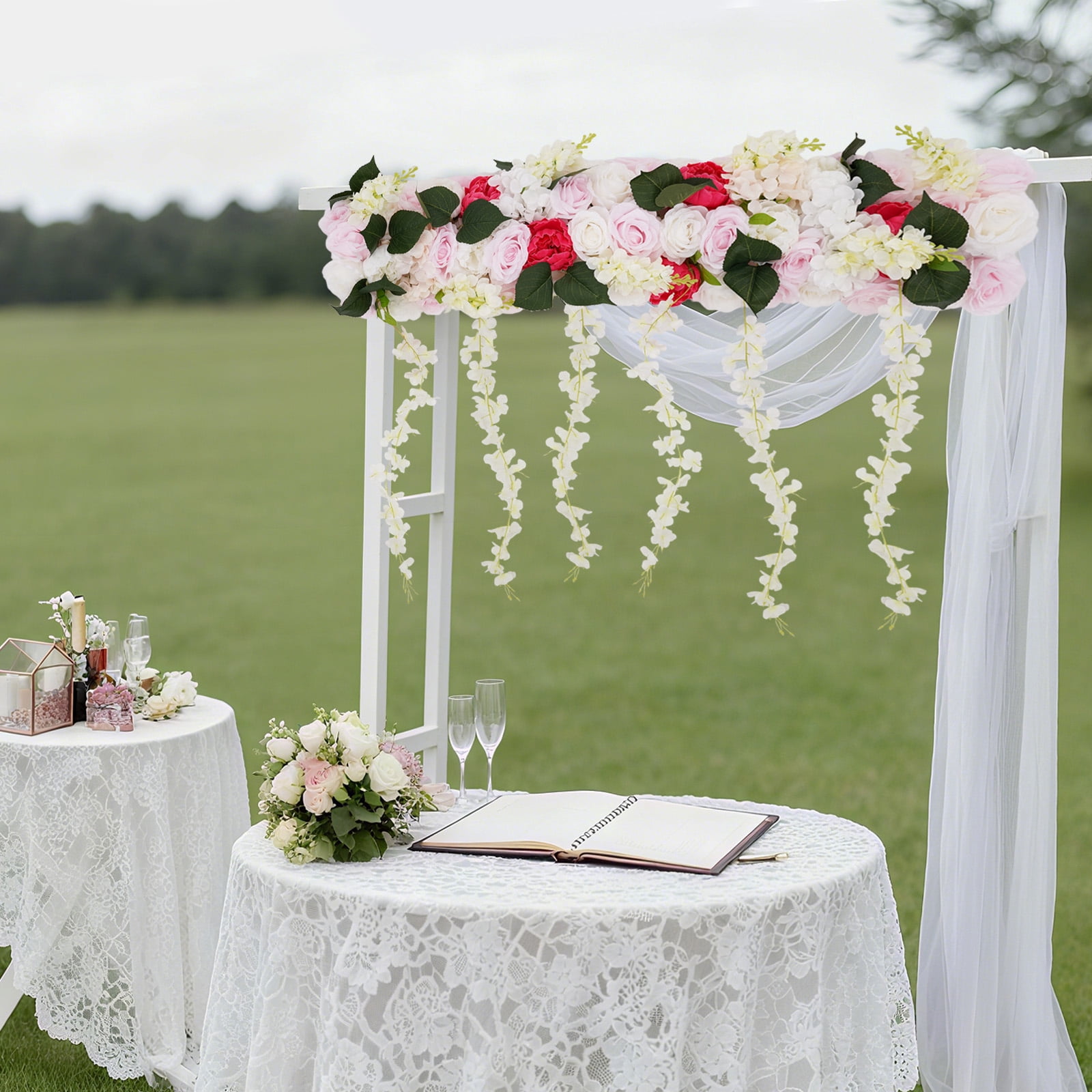 1M Artificial Flower Panel & Rose Rattan Hanging Decor, Silk Fake ...