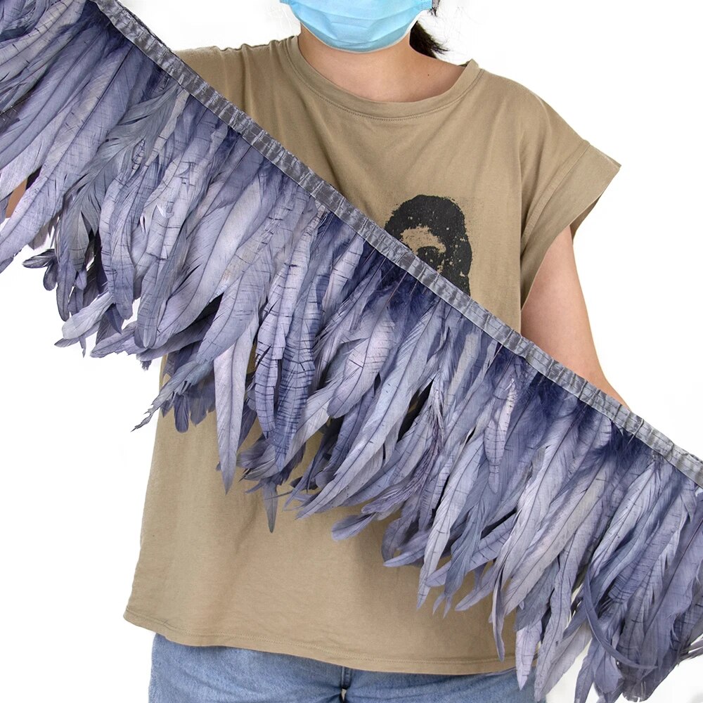 1M Gold Silver Rooster Tail Feather Ribbon Crafts 25-30cm Natural ...