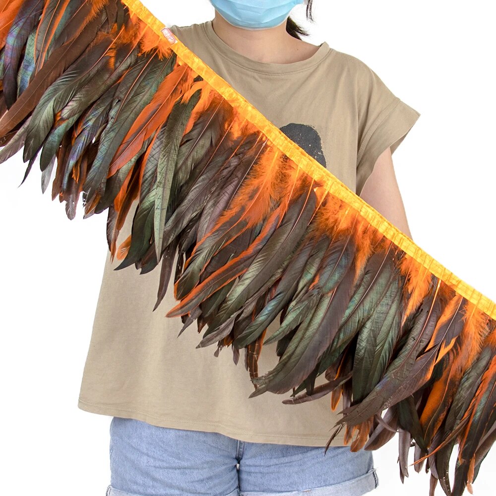 1M Gold Silver Rooster Tail Feather Ribbon Crafts 25-30cm Natural ...