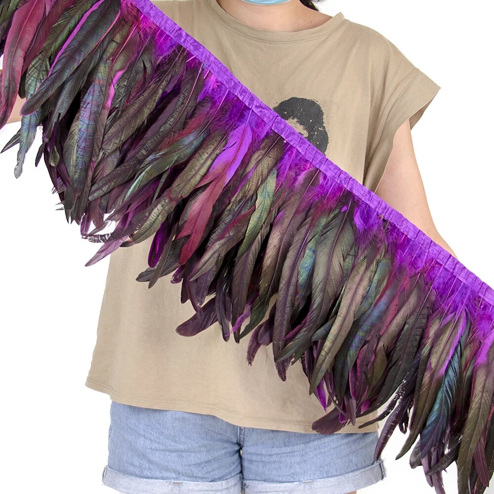 1M Gold Silver Rooster Tail Feather Ribbon Crafts 25-30cm Natural ...