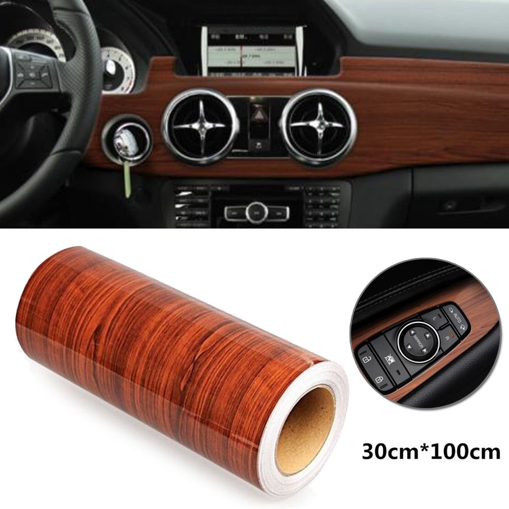 1M High Glossy Wood Grain Car Interior DIY Vinyl Sticker Decal Wrap ...