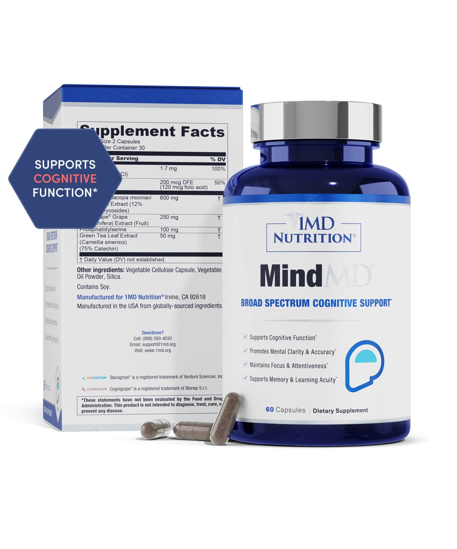1MD Nutrition MindMD - Brain Supplement for Memory and Focus - Bacopa ...