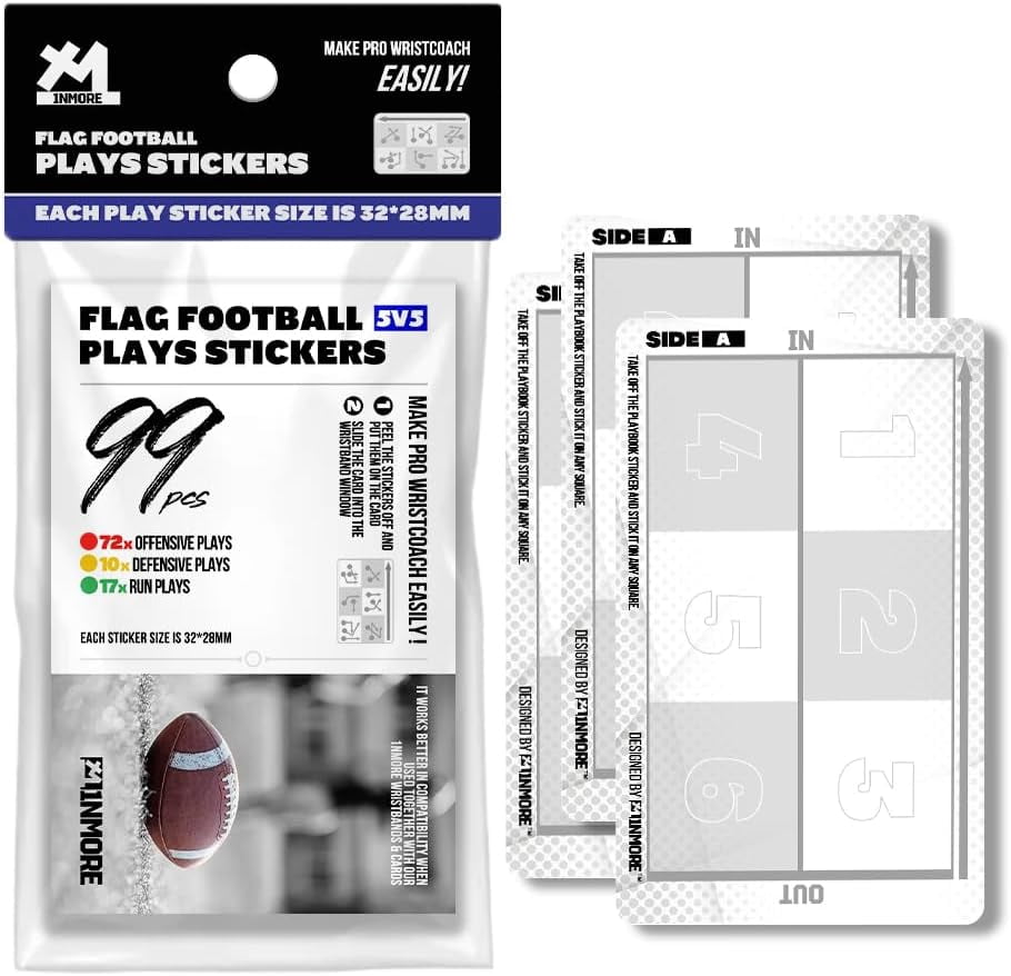 1NMORE 5v5, 7v7 Flag Football Wristbands Playbook, 99pcs Play Stickers ...