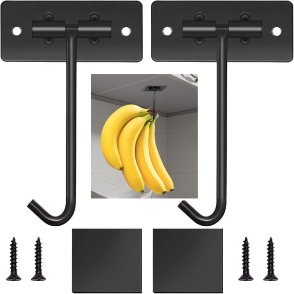 1P/ 2P Banana Hook Under Cabinet, Foldable Metal Banana Hanger Hook for ...