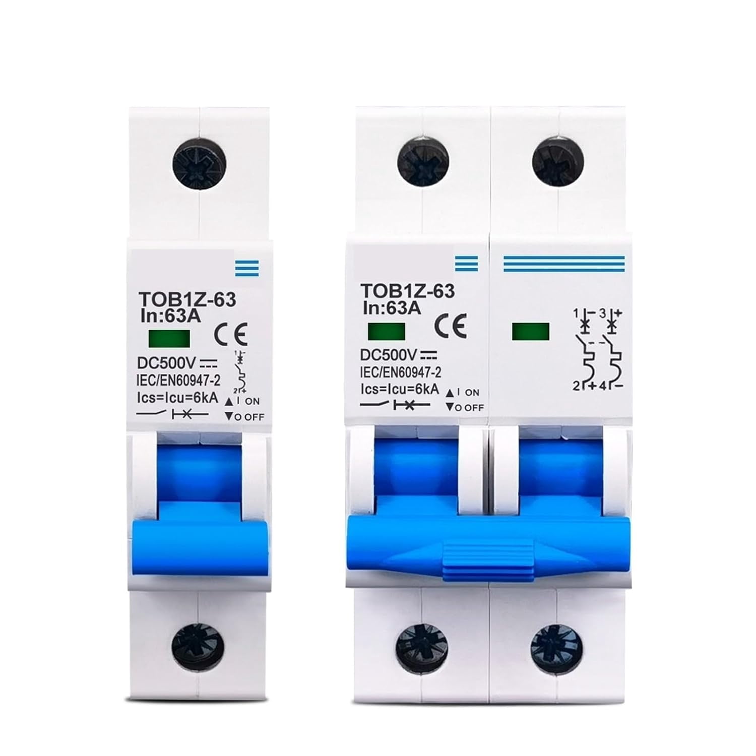 1P 2P DC MCB 6KA 500V Mini Circuit Breaker 3A 6A 10A 16A 20A 25A 32A ...