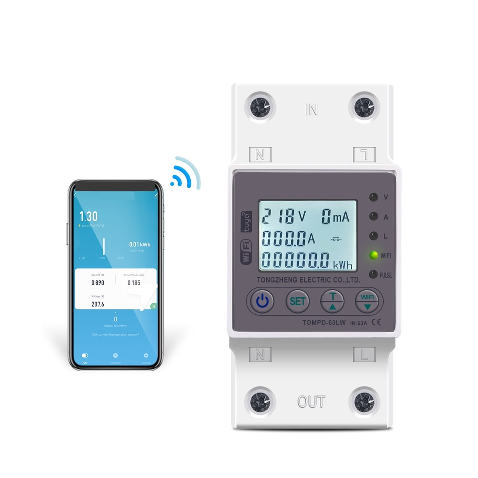 1P+N 63A Smart Switch Energy Meter Kwh Metering Circuit Breaker Timer ...