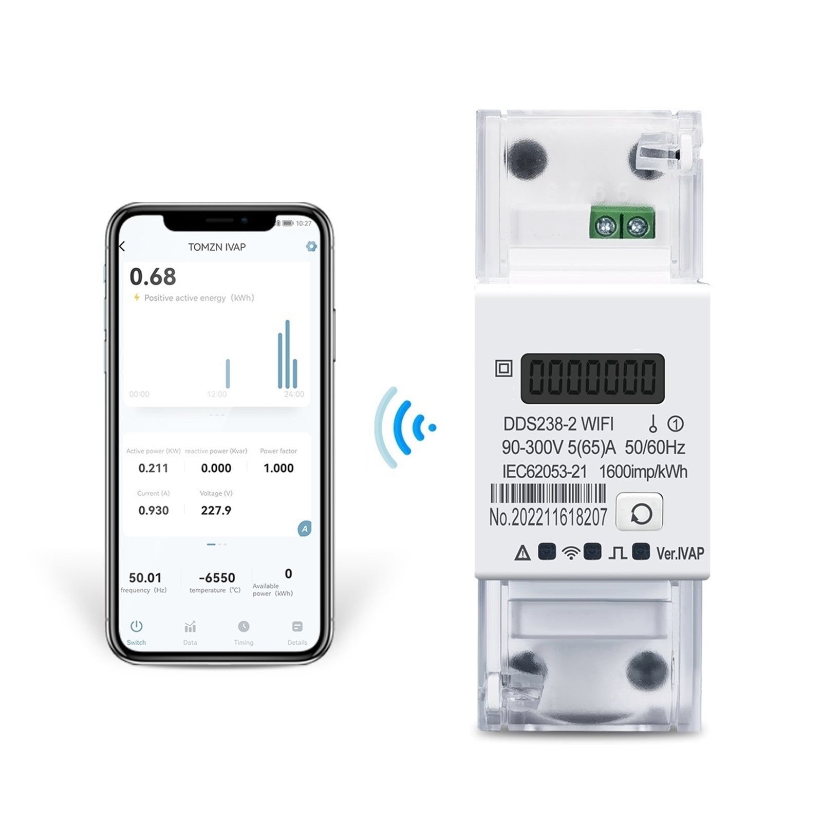 1P+N 65A Tuya WIFI Smart Bidirectional Energy Meter Timer Power ...