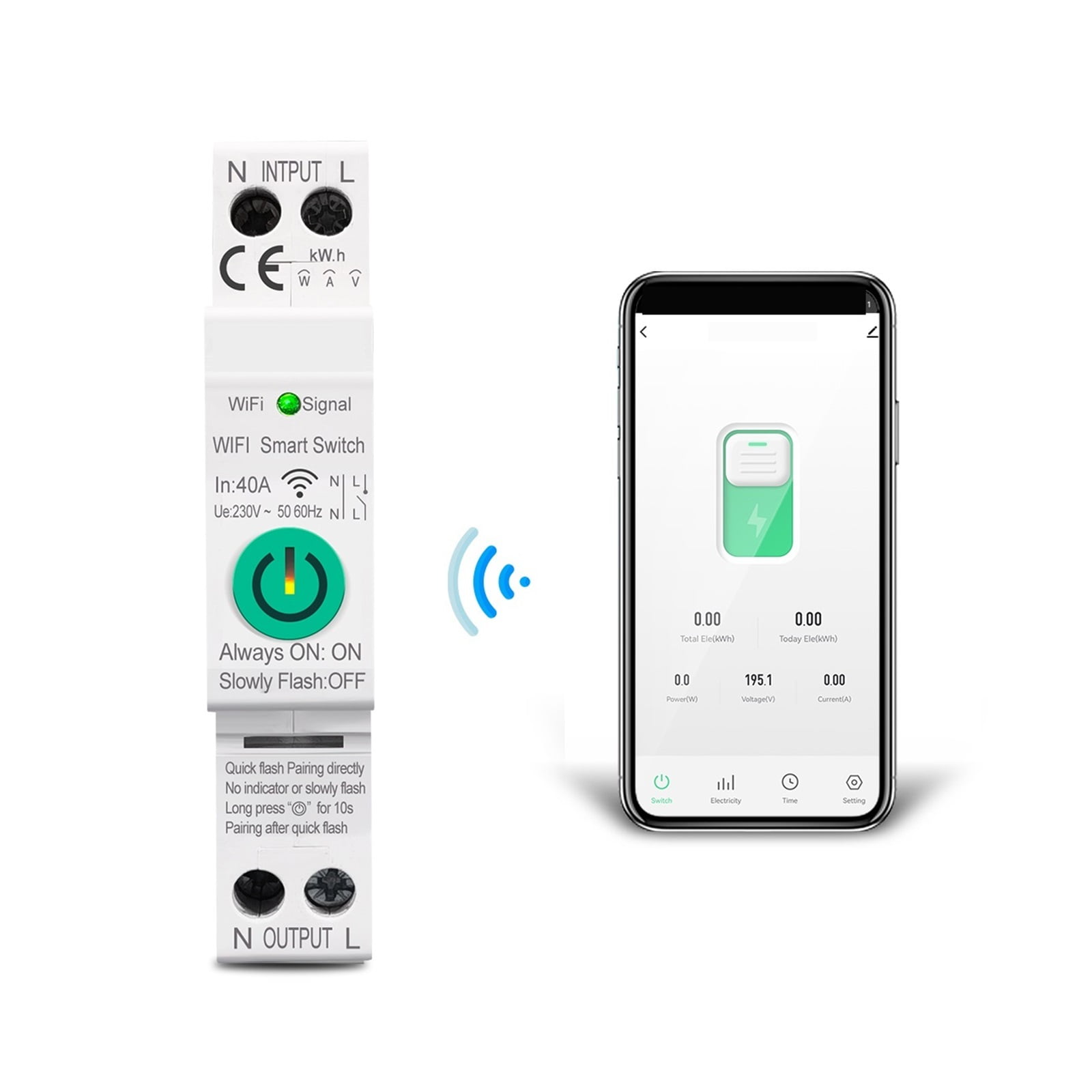 1P+N Smart Switch 40A Energy Meter Kwh Metering Monitoring Circuit ...