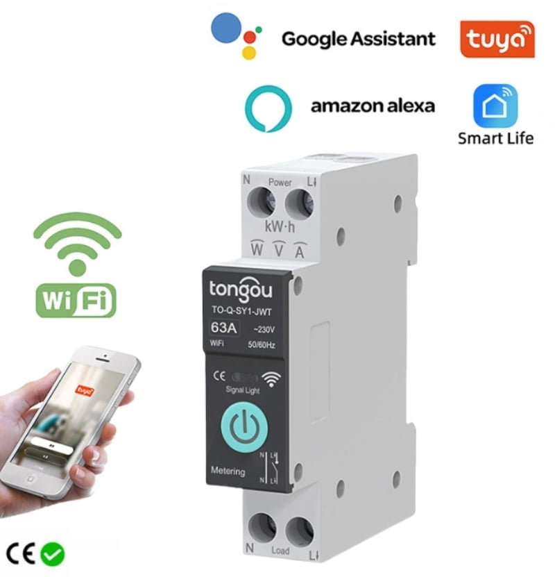 1P+N Smart Wi-Fi Switch,Over-Current Protection,Work with Alexa &Google ...