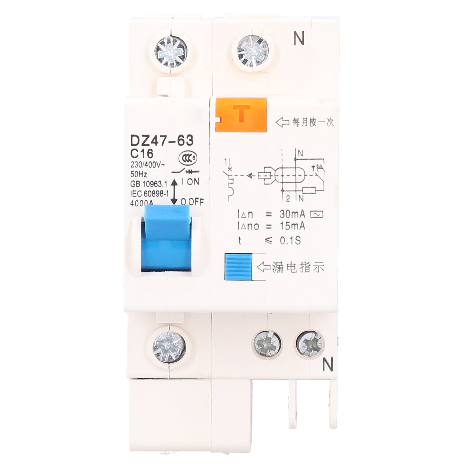 1P16 Residual Current Circuit Breaker DZ47LE Leakage Protector Overload Protection 220V ...