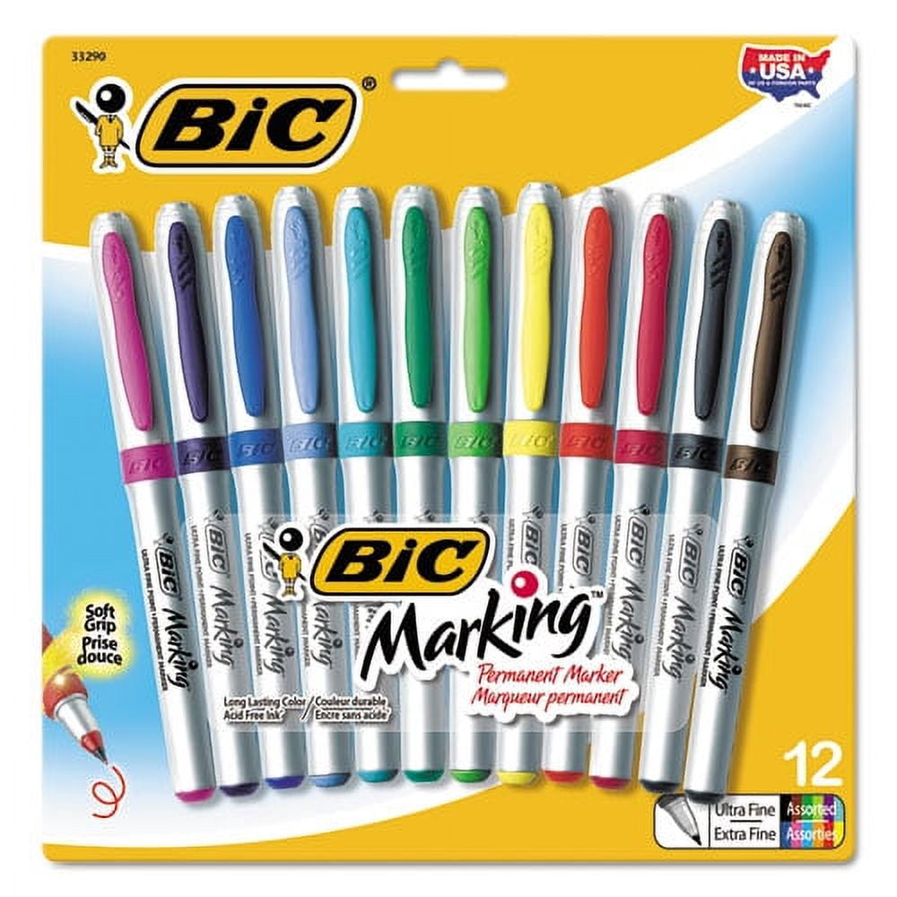 1PACK Bic Mark-It Permanent Markers, Ultra-Fine Point, Assorted Colors ...