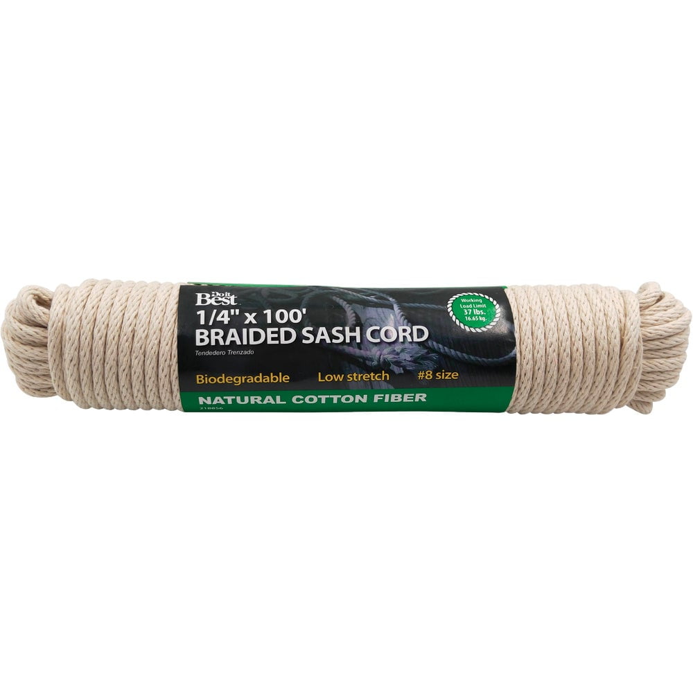 1PACK Do it Best 1/4 In. x 100 Ft. White Solid Braided Cotton Sash Cord ...