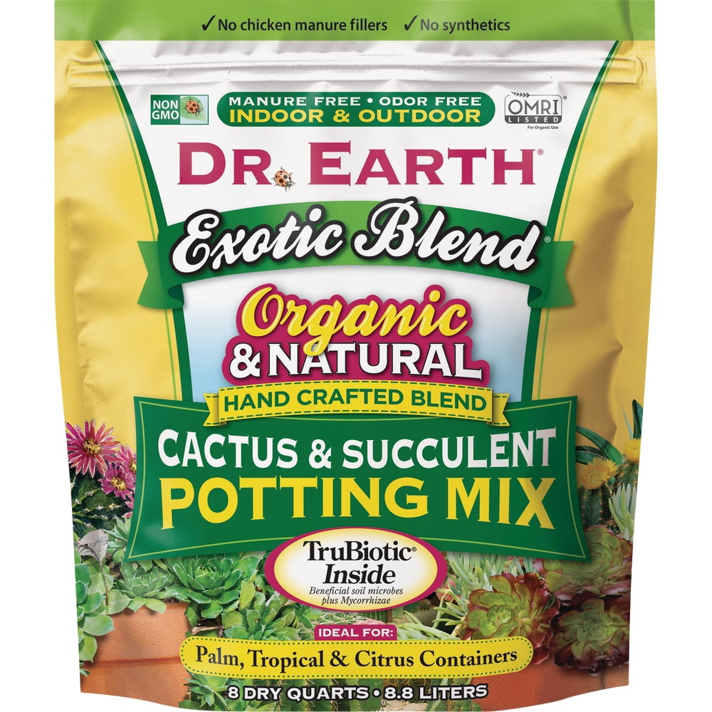 1PACK Dr. Earth Exotic Blend 8 Qt. 1/3 Lb. Cactus, Succulent Potting ...