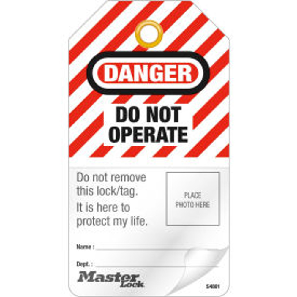1PACK Master Lock Safety "Do Not Operate", Photo ID Lockout Tags, Self ...