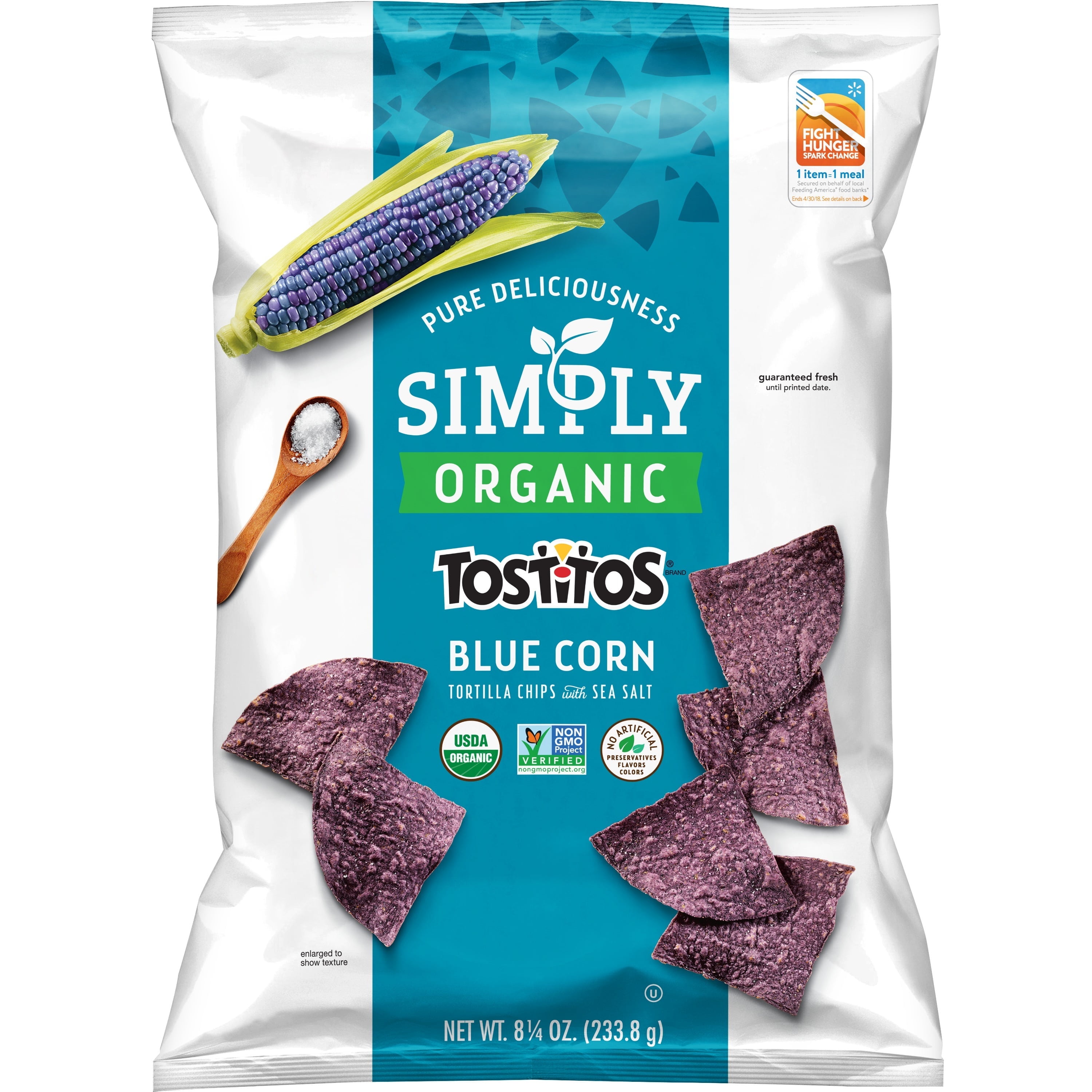 Tostitos Organic Blue Corn Tortilla Chips, Sea Salt, Made with Non-GMO ...