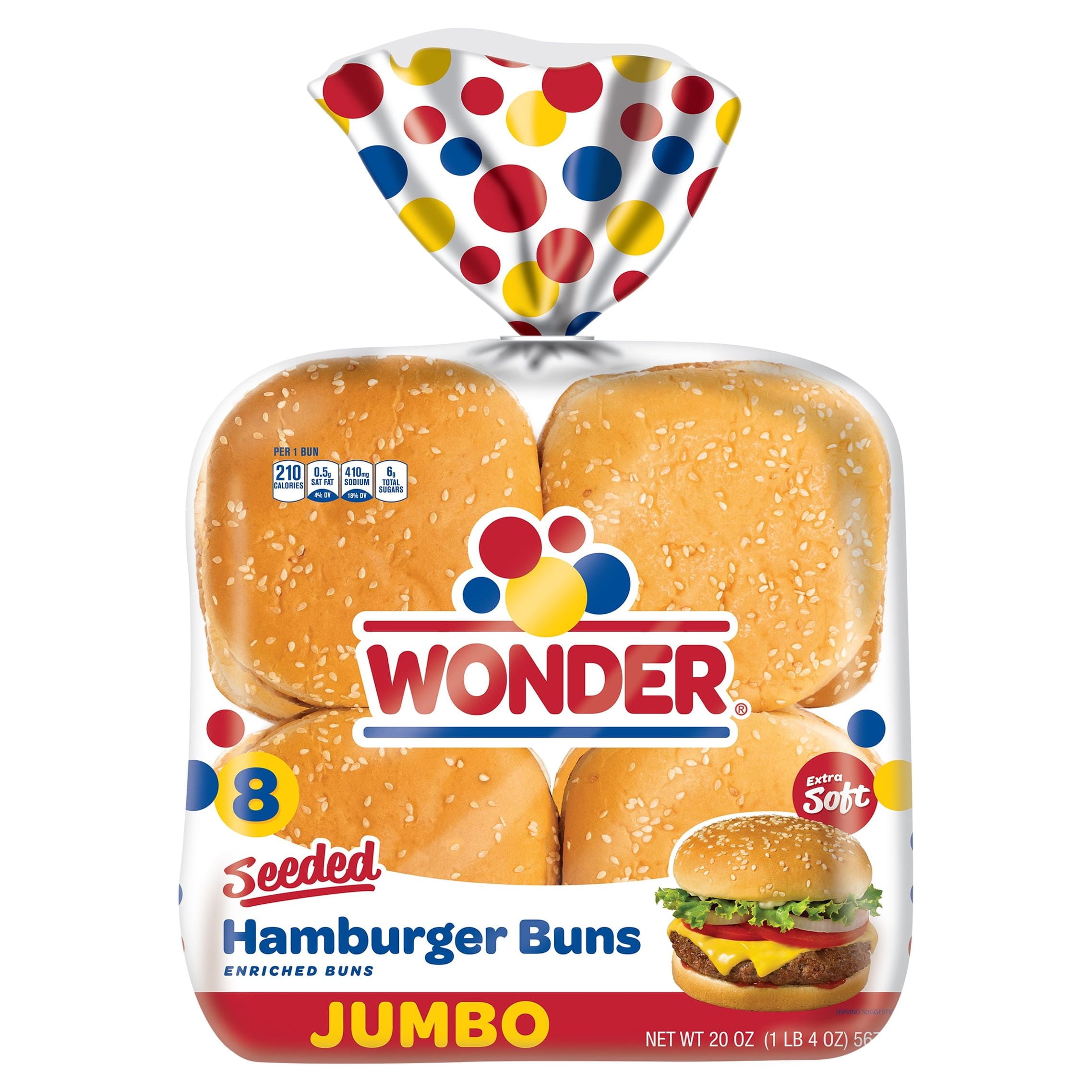 (1PACK) Wonder Bread Jumbo Seeded White Bread Hamburger Buns, 8 Count ...