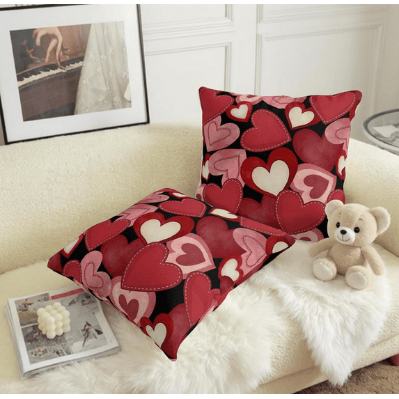 1PC 18x18 Inch Pillow Cover Set: Soft Fabric Romantic Valentine Heart ...