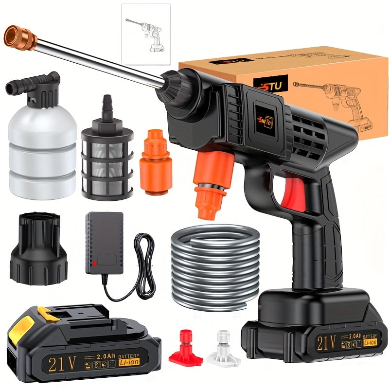 1PC 2-in-1 Cordless High-Pressure Foam Cannon Gun & Cleaning Machine - 3000PSI, Stainless Steel ...